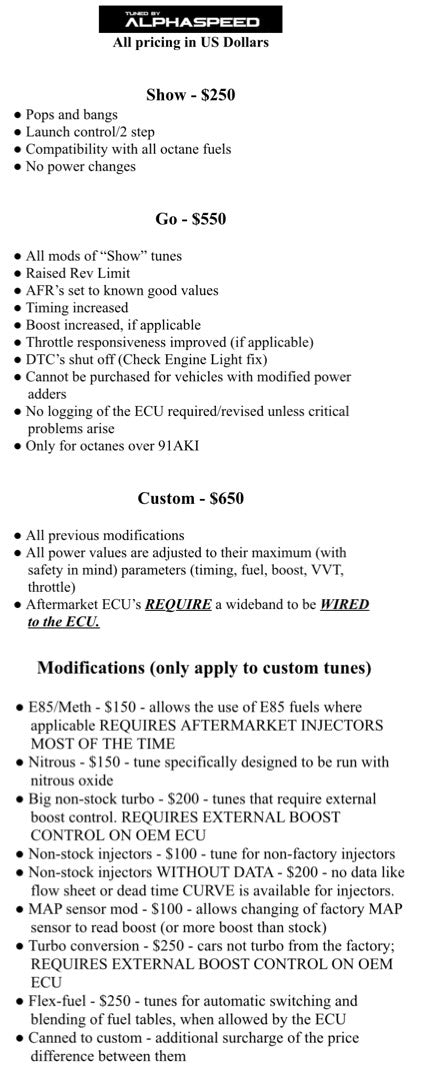 AlphaSpeed Tuning (Information Only - Contact your closest AlphaSpeed ...